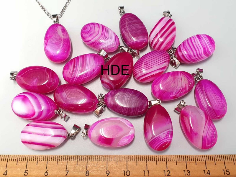 Pinker Achat Anhänger Trommelstein ca 25 x 15 mm Edelstahl Öse